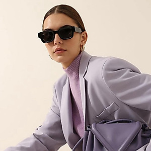 AIEYEZO Modern Thick Rectangle Sunglasses for Women Men Retro 90s Chunky Square Polarized Sunnies (Black)