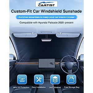 Cartist 5-Layer Windshield Sun Shade Custom Fit for Hyundai Palisade 2020-2024 2025 Accessories Foldable Car Front Window Sunshade Sun Visor Protector