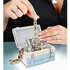 CoTa Global Coastal Horizon Wooden Jewelry Box - Handcrafted Nautical Trinket with Seashell and Starfish Decorations, Accent Tabletop Home Decor, Jewelry Storage - 4.25 Inch