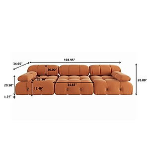 BOKIFOL Sectional Sofa, 104'' Modular Sectional Couch Modern Velvet Sofa 3-Seater Couch for Living Room, Apartment(Orange)
