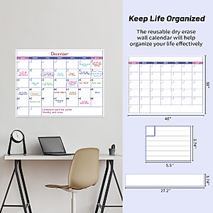 Large Dry Erase Calendar - 27.8"x 40", Undated Monthly Wall Calendar Laminated, Blank Reusable Calendar Planner for Home, Office, Classroom, with Ample Daily Boxes, Notes, 6 Markers ＆ 8 Stickers