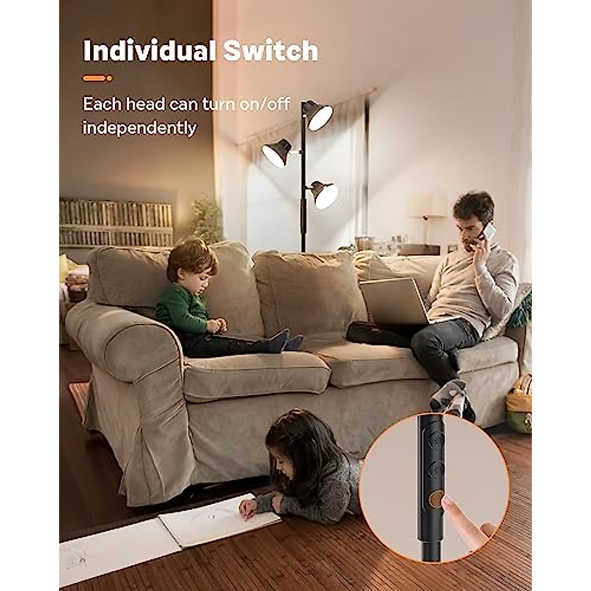 SIBRILLE [Upgraded] LED Floor Lamp, 36W Dimmable Standing Lamp with Remote & Touch Control, 2700K-6500K, Modern Tree Floor Lamp with 3 Rotatable Lights, Floor Lamps for Living Room, Bedroom, Office