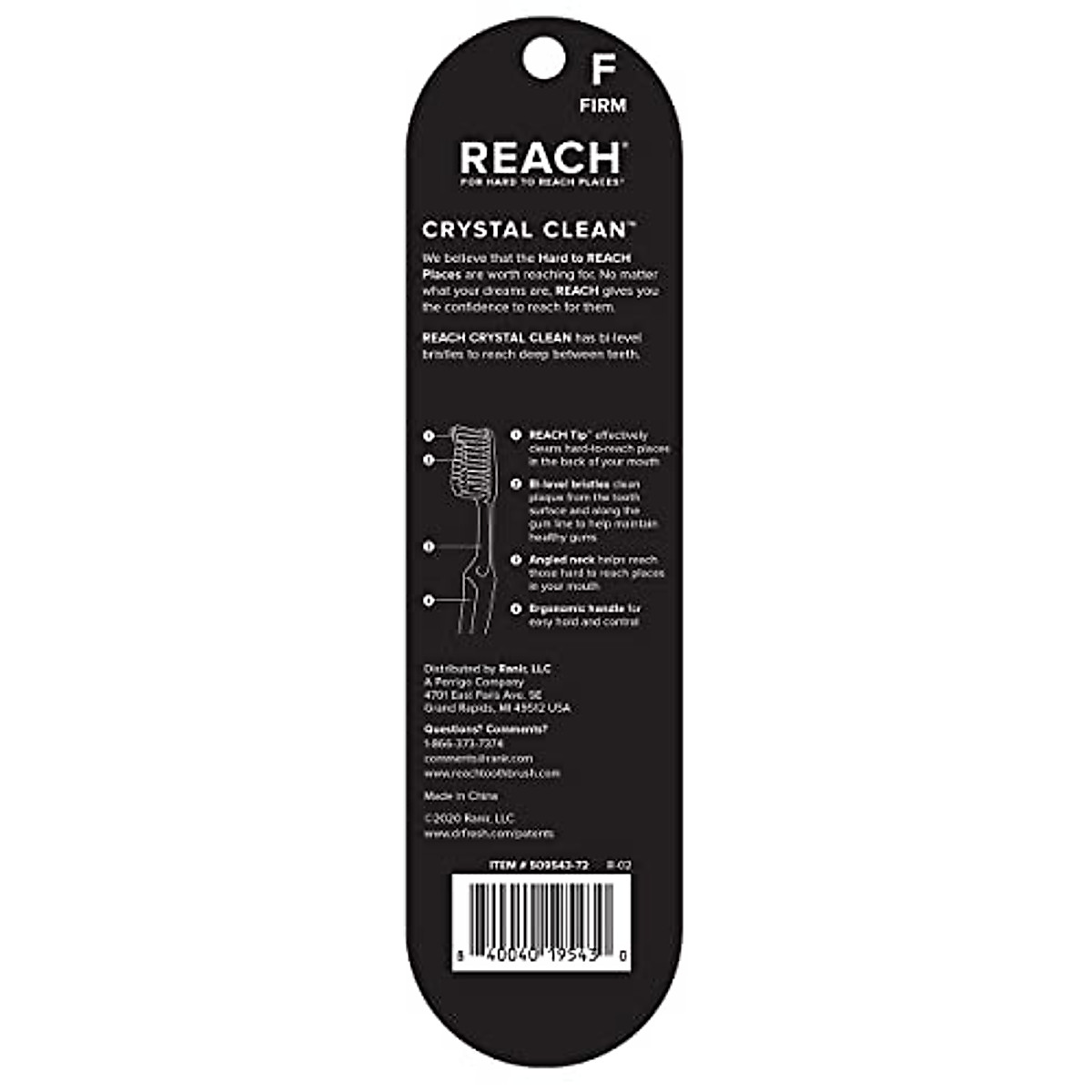 Reach Crystal Clean Toothbrush, Firm, Assorted Colors (Pack of 18)