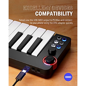 USB MIDI Keyboard Controller MINI 32-Key, Donner N-32 with Screen, Sequencer, Chord, Bend Sound Effects By Light-up Joystick for Mac/PC, Music Production Software, 40 Teaching Courses