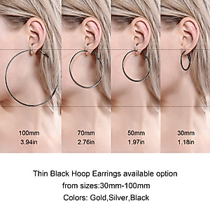 Black Lightweight Thin Hoops | 30mm Black Hoop Earrings for Women