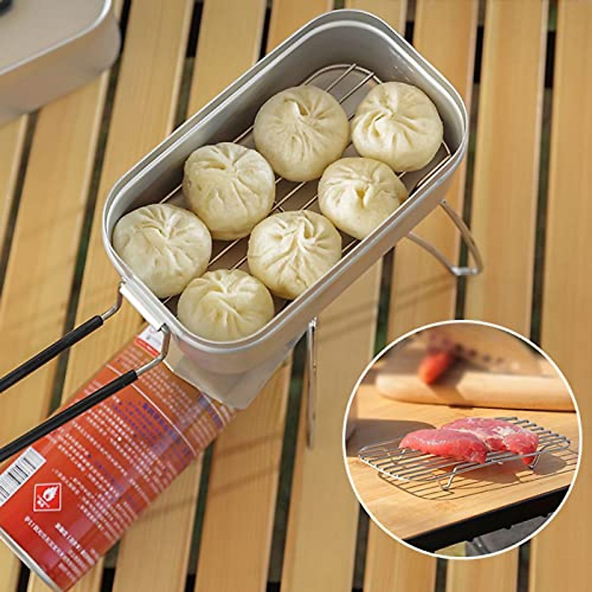 Bento Box Set, Japanese Aluminum 304 Stainless Steel Lunch Box Outdoor Heated Lunch Box with Lid with Handle Camping Travel Cooking Food Box Bento Box 17cm x 10cm x 6.5cm/6.69" x 3.94" x 2.56"