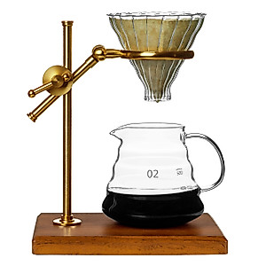 L'ÉPICÉA Pour Over Coffee Maker Set, Pour Over Coffee Maker with Stand, Adjustable Stainless Steel Stand, Wooden Base, Paper Filters, Cone Glass Coffee Carafe, Pour Over Coffee Dripper