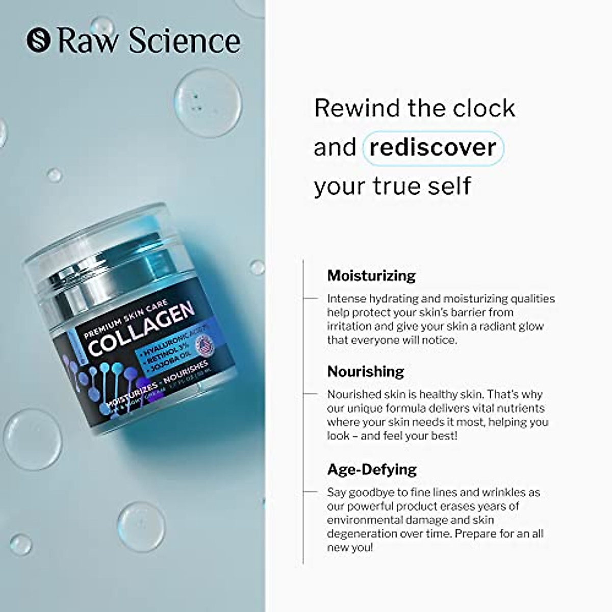 S RAW SCIENCE Anti-Aging Face Moisturizer for Women & Men, Collagen Day & Night Cream, Anti-Aging Skin Care with Hyaluronic Acid, Moisturizing & Nourishing Anti-Wrinkle Face Cream, Non-Greasy Formula
