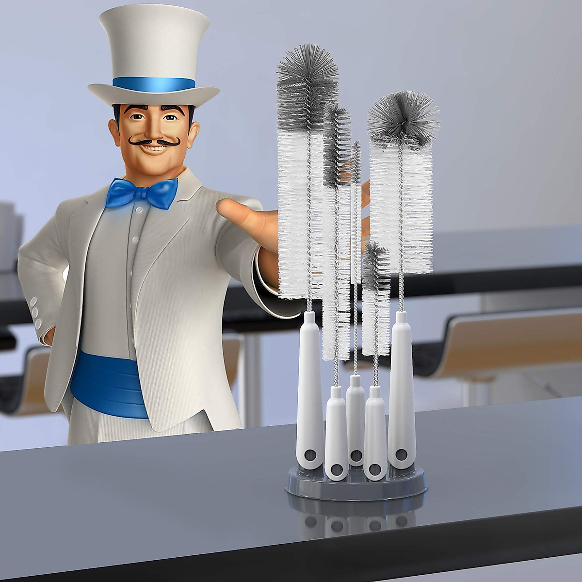 MR.SIGA 5 Pack Bottle Brush Cleaning Set with Storage Holder, Cleaning Brushes for Long Narrow Neck Bottles, Water Bottles, Baby Bottles, Tumblers, Drinking Glasses, Strews