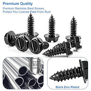8 Sets Premium Stainless Steel License Plate Screws Kit, Rust-Proof & Anti-Rattle License Plate Bolts(Black)