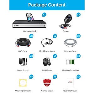 ZOSI 3K Lite 16CH Security Camera System with AI Human Vehicle Detection,Night Vision,8pcs Wired 1080P Outdoor Indoor Weatherproof Cameras,H.265+ 16 Channel CCTV DVR with 2TB HDD for 24/7 Recording