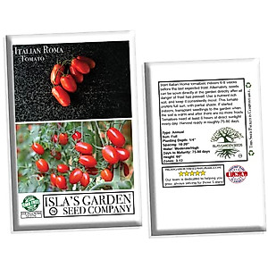 "Italian Roma" Tomato Seeds for Planting, 25+ Heirloom Seeds Per Packet, (Isla's Garden Seeds), Non GMO Seeds, Botanical Name: Solanum lycopersicum, Great Home Garden Gift