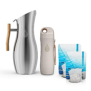 pH Vitality Stainless Steel Alkaline Water Pitcher - Alkaline Water Filter Pitcher Plus one pH Conscious 450ML Beige Wheat Straw Alkaline Water Bottle Bundle