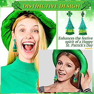 2 Pairs St. Patrick's Day Shamrock Earrings Green Tassel Earrings Layered Shamrock Earrings Dangle Clover St Patricks Day Accessories Green Jewelry Acrylic Earrings for Women Gifts