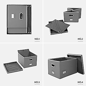 DYWMM File Organizer Box -Document Organizer Storage for Office-Collapsible Leather File Cabinet for Easy File Folder Storage -Easy Slide Durable Hanging File Box (16.7 x 13.6 x 11.2 inches, Gray)