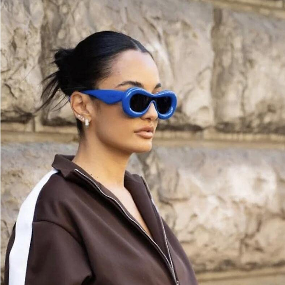 FEISEDY Oversized Inflated Oval Sunglasses for Women Men Fashion Thick Frame Y2K Glasses Funny Aesthetic Shades B9088 (Blue, 60MM)