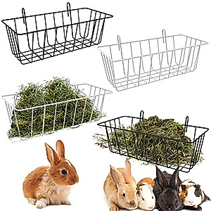 Pelopy 4 Pcs Rabbit Hay Feeder with Hooks Hay Feeder Guinea Pig Heavy Duty Metal Rack Hay Holder for Rabbit Guinea Pig Bunny Chinchilla Small Animal Pet Supplies, 9.1 x 3.9 x 3.7 Inch, Black and White