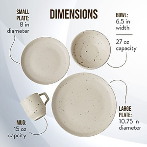 American Atelier Reactive 4-Piece Stoneware Place Setting | Coffee Mug, Bowl, Plate Set | Kitchenware | Stoneware Dinnerware Set | Microwave, Dishwasher Safe | Service for 1 (Speckled Cream)