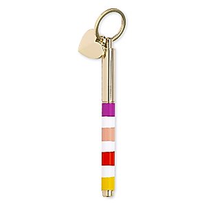 Kate Spade New York Metal Ink Pen Key Fob, Black Ink Ballpoint Keychain Pen (Candy Stripe)