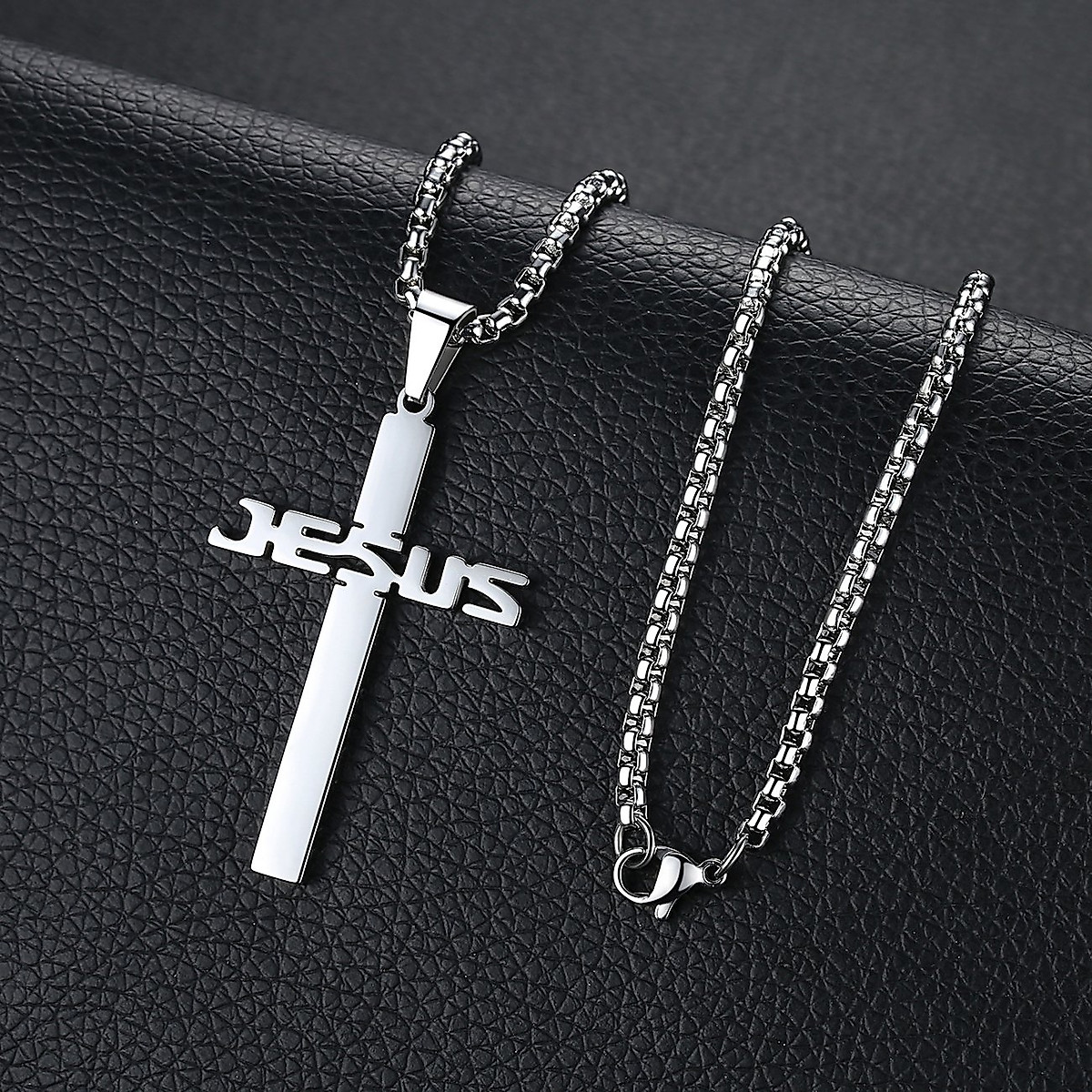 REVEMCN Stainless Steel Jesus Cross Pendant Necklace for Men Women 20-24 Inches Rolo Chain Christian Gifts for Men Faith