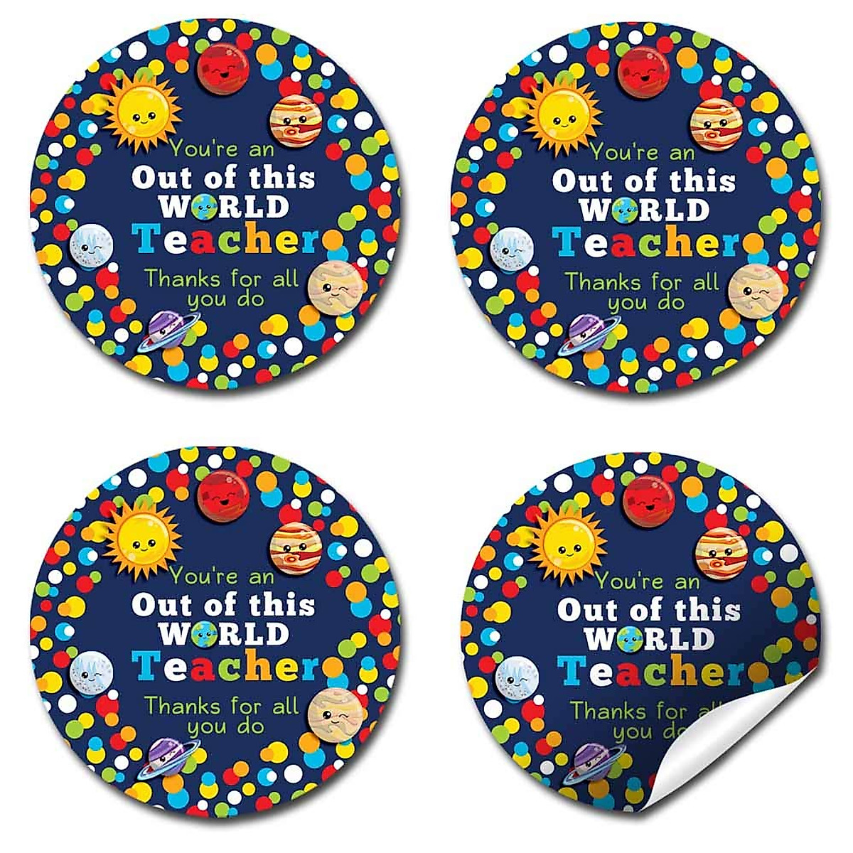 Out of This World Outer Space Themed Teacher Appreciation Thank You Sticker Labels, 40 2" Party Circle Stickers by AmandaCreation, Great for Envelope Seals & Gift Bags