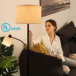 DLLT Living Room Standing Floor Lamps for Reading, Modern Tall Pole Lamp for Contemporary Home with Adjustable Side Light, Mid-Century Industrial Lighting with Drum Shade for Bedroom, Office, Metal