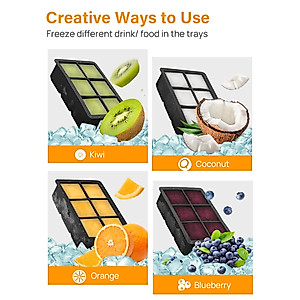 Kootek Ice Cube Trays with Lid (Set of 4), Silicone Large Square Ice Cube Maker Ice Cube Molds for Whiskey, Cocktails and Homemade Freezer