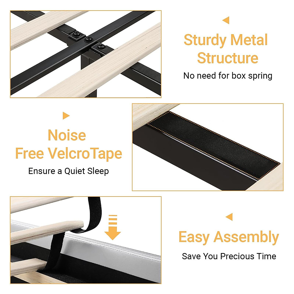 Benevika Modern Low Bed Frame with LED Lights,Faux Leather Full Size Platform Bed with Headboard, Strong Wooden Slats Support, No Box Spring Needed, White & Black