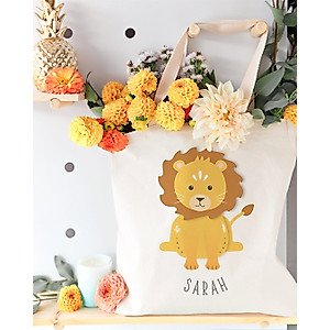 The Cotton & Canvas Co. Personalized Lion Beach, Shopping and Travel Resusable Shoulder Tote and Handbag for Kids, Teens and Adults