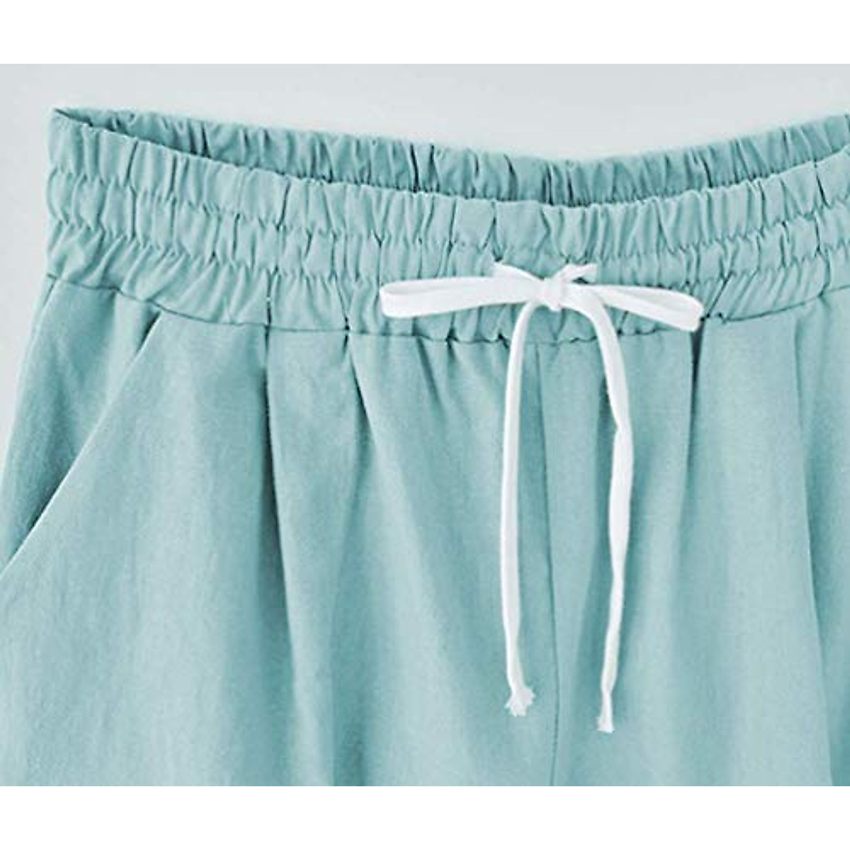 Vcansion Women's Drawstring Elastic Waist Shorts Plus Size Shorts Turquoise Asian 4XL/US 12-14