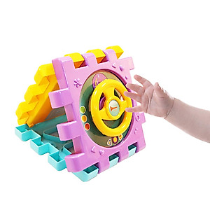 WISHTIME Baby Activity Cube, Baby Stack Toys with Shape Color, Musical Toys Interactive Educational Activity with Drum, Gift Toys for Infants Toddlers Kids Boys Girls