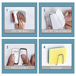 FuninCrea Sponge Rack, 2 PCS Durable Waterproof Kitchen Sink Rack, Super Self-Adhesive Universal Stainless Steel Sponge Holder, Kitchen Accessories for Household Storage and Draining (Black)