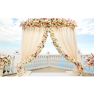 10x10ft Champagne Tulle Backdrop Curtain with String Light for Baby Shower Birthday Party Wedding Arch Living Room Wrinkle Free Sheer Window Curtains Wall Decoration Background