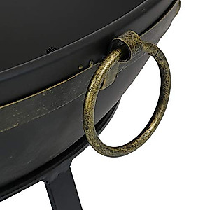 Sunnydaze 25-Inch Diameter Victorian Steel Outdoor Wood Burning Fire Bowl with Handles and Spark Screen - Outside Metal Backyard Bonfire Patio Fire Pit