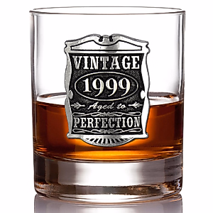 English Pewter Company Vintage Years 1999 25th Birthday or Anniversary Old Fashioned Whisky Rocks Glass Tumbler - Unique Gift Idea For Men [VIN005]