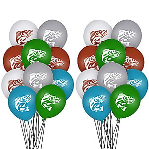 30 Pcs Bass Balloons Bass Fishing Party Decoration Balloons 12 Inches Latex Balloons for Baby Shower Gone Fishing Birthday Party Decorations