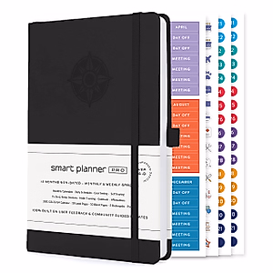 Smart Planner Pro – Small 8.6 x 5.7 inches (A5) – Undated Agenda Daily Planner – Tested & Proven to Achieve Goals & Increase Productivity, Time Management & Happiness with Weekly, Monthly, Gratitude Sections, Back Pocket (Black)