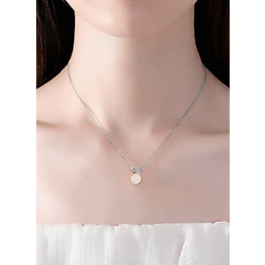 SLOEFY 14K Gold Jade Rabbit Necklace, Moissanite Rabbit Pendant Necklace, Chinese New Year Jewelry Gifts For Women (White Gold, 14K)