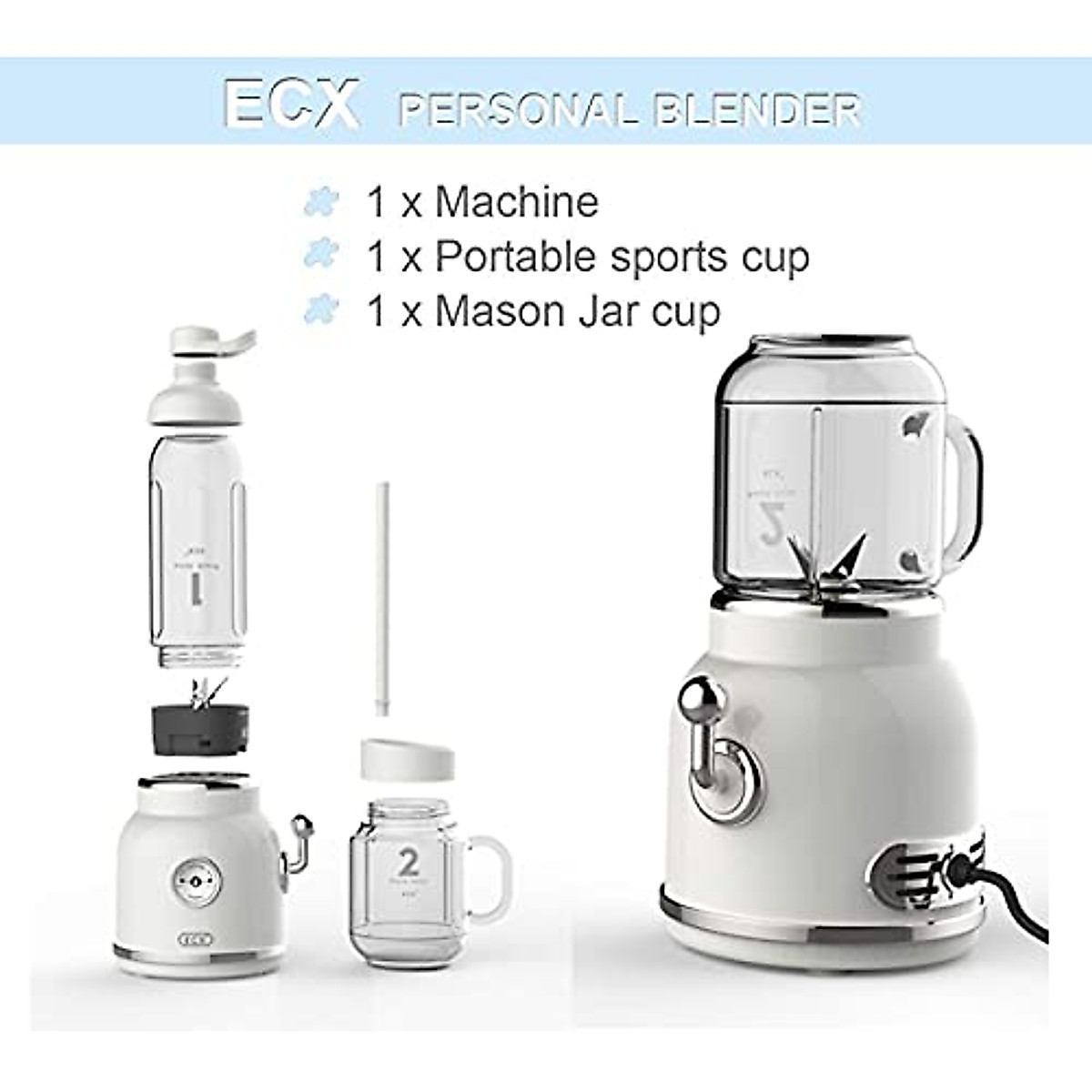 Homeleader Smoothie Blender Maker, Personal Blender for Shakes and Smoothies with 20.3 oz Tritan BPA-Free Travel Cup and Lid, Cream