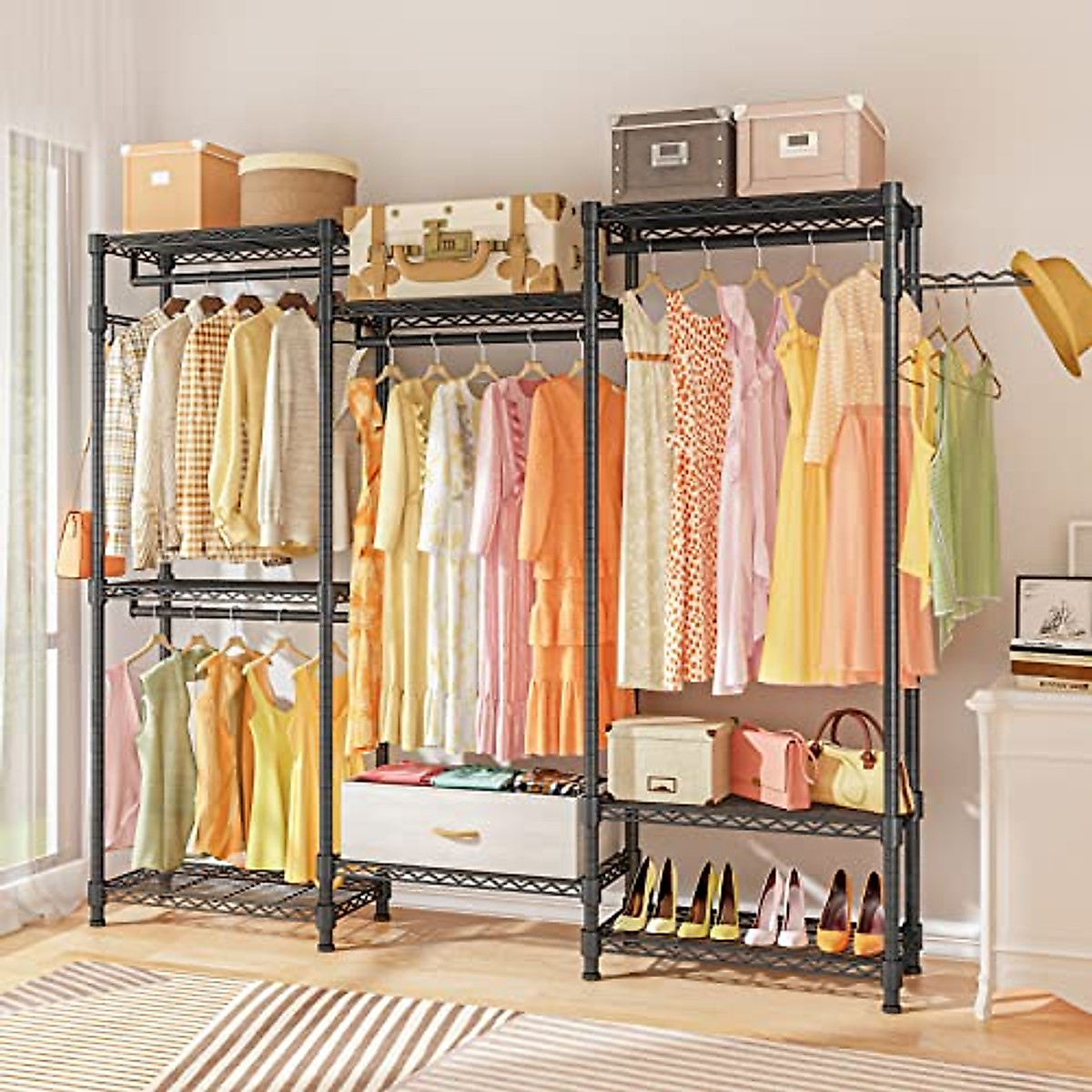 ACMETOP Portable Wardrobe Closet, 86 Inch Heavy Duty Clothes Rack for Hanging Clothes Free Standing Closet with 4 Hang Rods, 8 Shelves, 1 Storage Box & 2 Adjustable Side Hooks, Max Load 800LBS