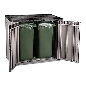 Toomax Stora Way All-Weather Outdoor XL Horizontal 5' x 3' Storage Shed Cabinet for Trash Can, Garden Tools, & Yard Equipment, Taupe Gray/Brown