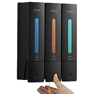 Shampoo and Conditioner Dispenser Shower Soap Dispenser Shower Dispenser 3 Chamber No Drill Shampoo Dispenser for Shower Wall, Body Wash Dispenser Wall Mounted for Bathroom Hotel,1200ML,Black