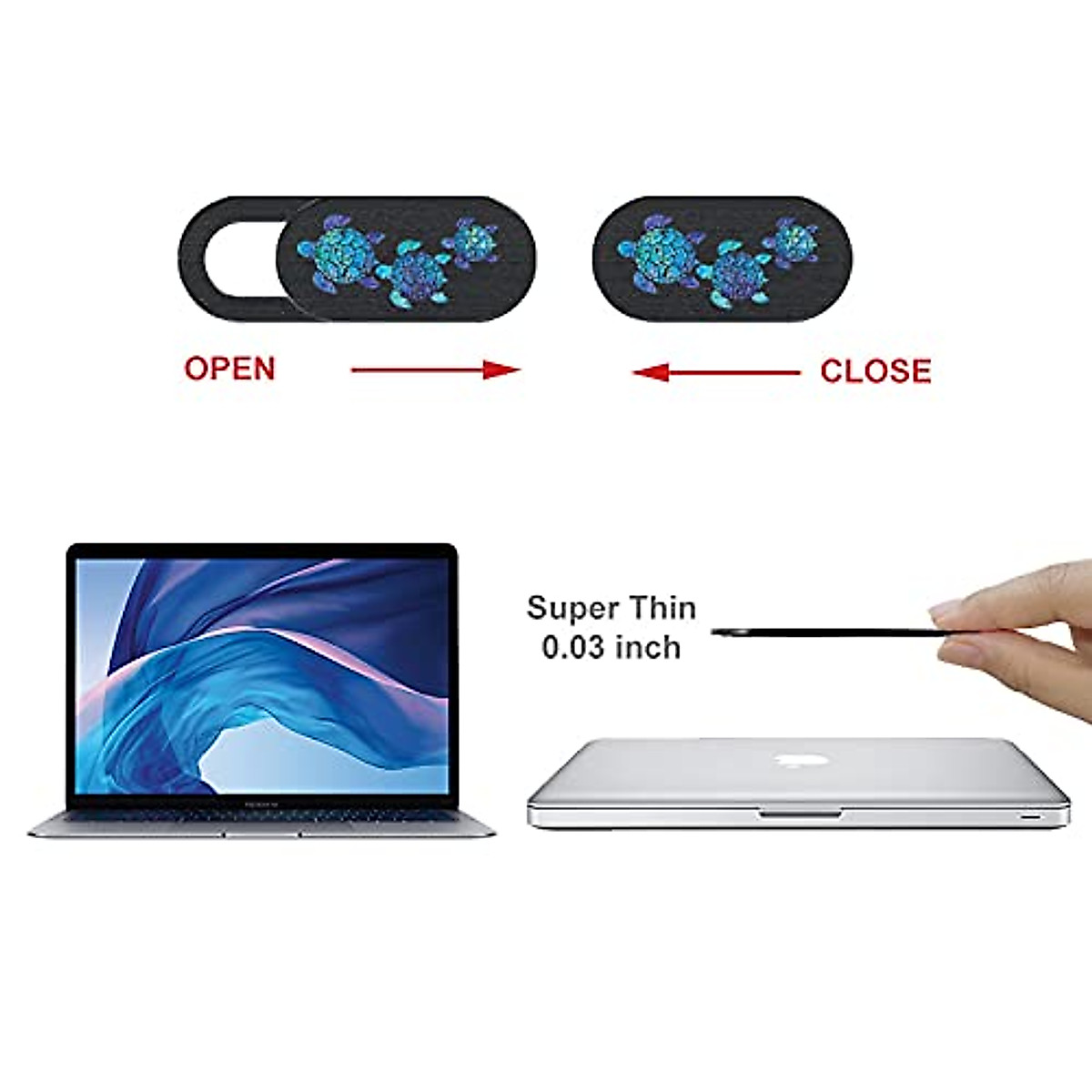 WIRESTER Set of 3 Camera Cover Slide, Plastic Webcam Privacy Cover for Laptop, MacBook, PC, Computer, Cell Phone and More Accessories - Green Sea Turtles, Purple Sea Turtles, Blue Sea Turtles