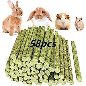 GREMBEB Rabbit Toys,Timothy Hay Stick for Guinea Pig Toy Bunny Chew Toys for Teeth Grinding Hamster Alfalfa Bite Treat Rabbit Molar Food Snack for Pet Rat Chinchilla Squirrel Gerbil-58PCS