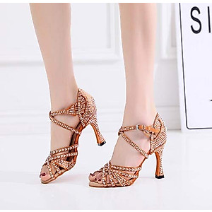 Heeled Sandals for Women Social Dance Shoes,Latin Dance Shoes, Women's Peep Toe Cross Strap Rhinestones Latin Tango Ballroom Modern Dance Shoes Wedding Social Party Sandals