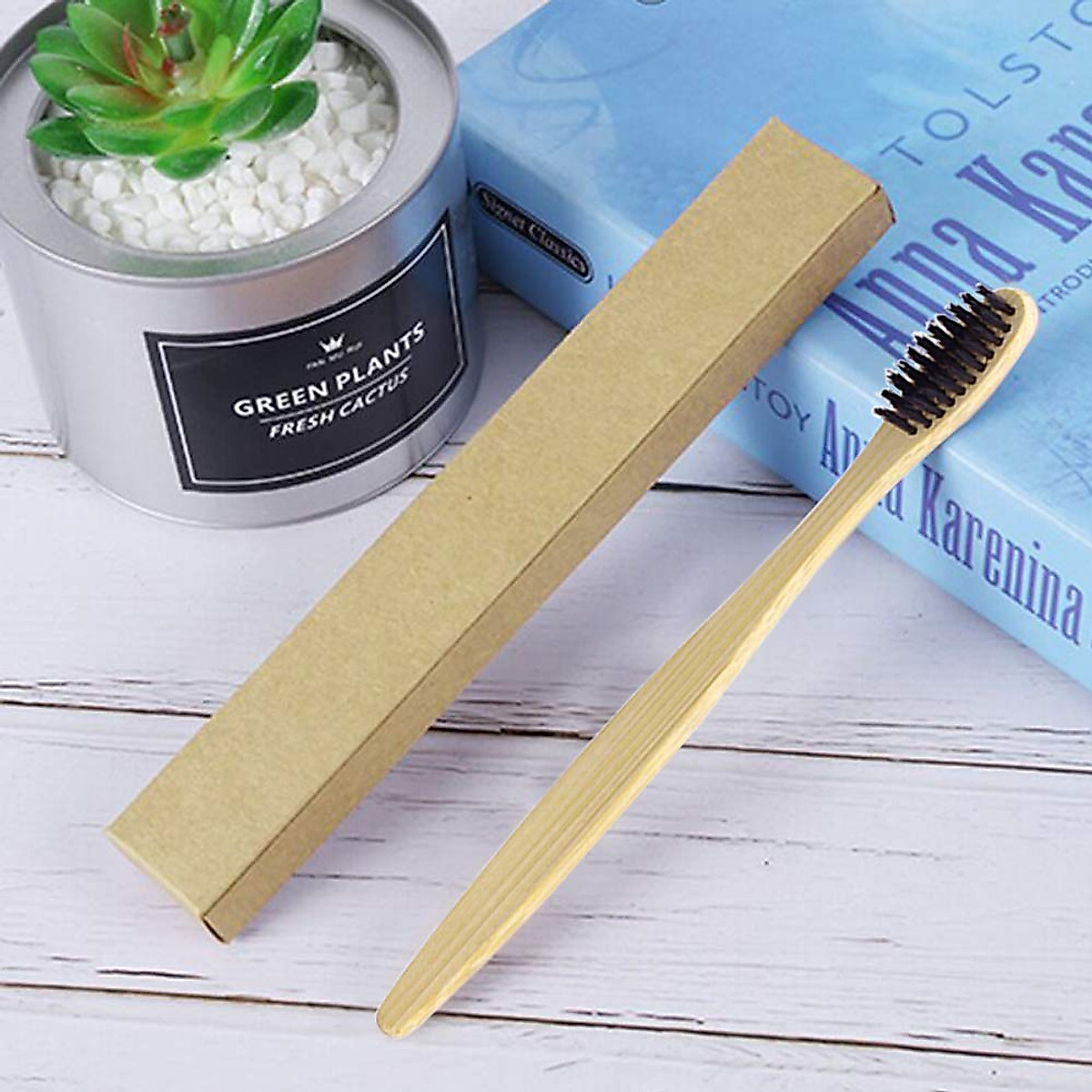 SourceTon Pack of 12, Natural Bamboo Toothbrushes, Soft Bristles Charcoal Bamboo Toothbrush