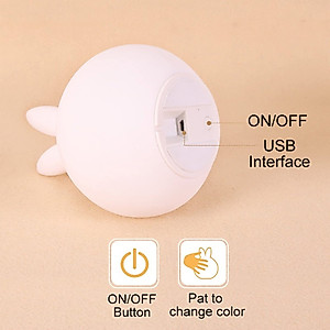 Cute Silicone Rabbit Night Light, USB Rechargeable Rabbit LED Soft Silicone Touch Sensor Bedside Pat Lamp for Children Baby Kids Gift Room Decor Lamps
