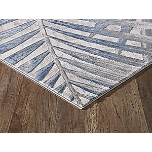 Abani 6' x 9' Blue Grey & Beige Floral Palm Leaf Pattern Area Rug Rugs - Nova Collection Modern Eclectic Style Accent Rug