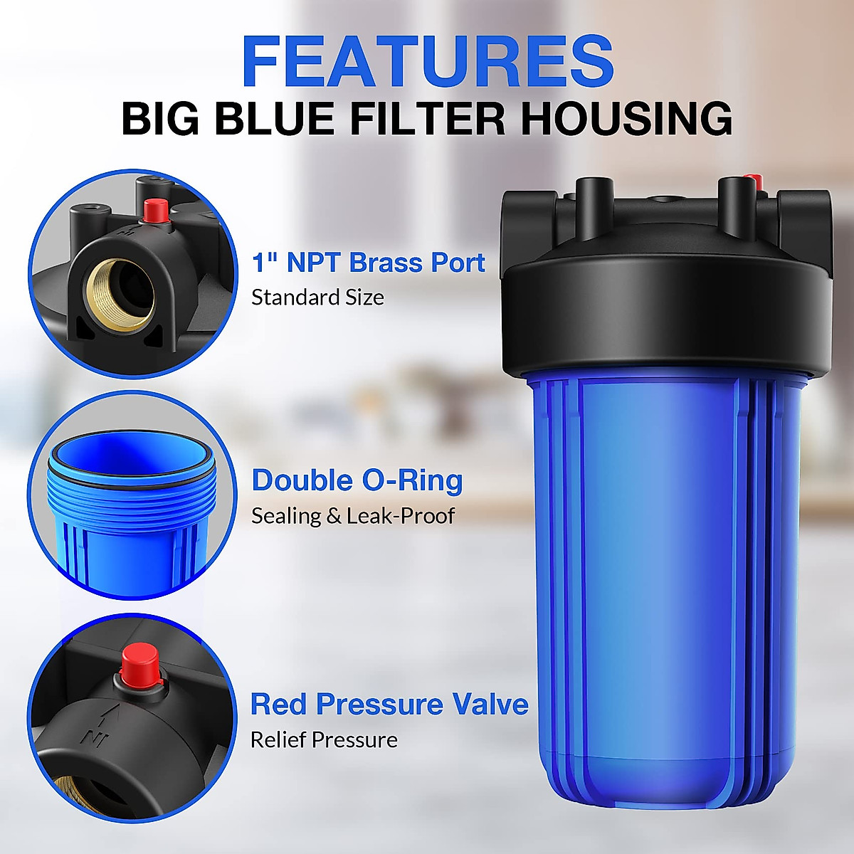SimPure Whole House Water Filtration System, Big Filter Housing Blue for Whole Home Water Filtration, with 10" x 4.5" CTO Filter