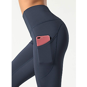 Dragon Fit High Waist Yoga Leggings with 3 Pockets,Tummy Control Workout Running 4 Way Stretch Yoga Pants (Medium, Ink Blue)